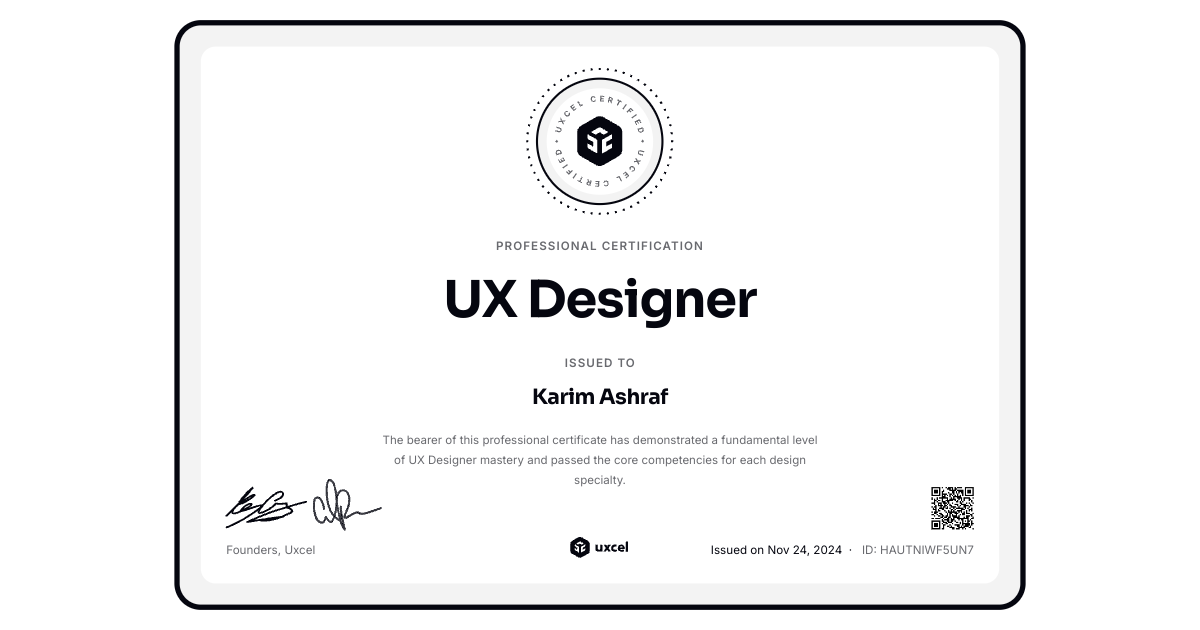 Professional certification, UX Designer | Uxcel
